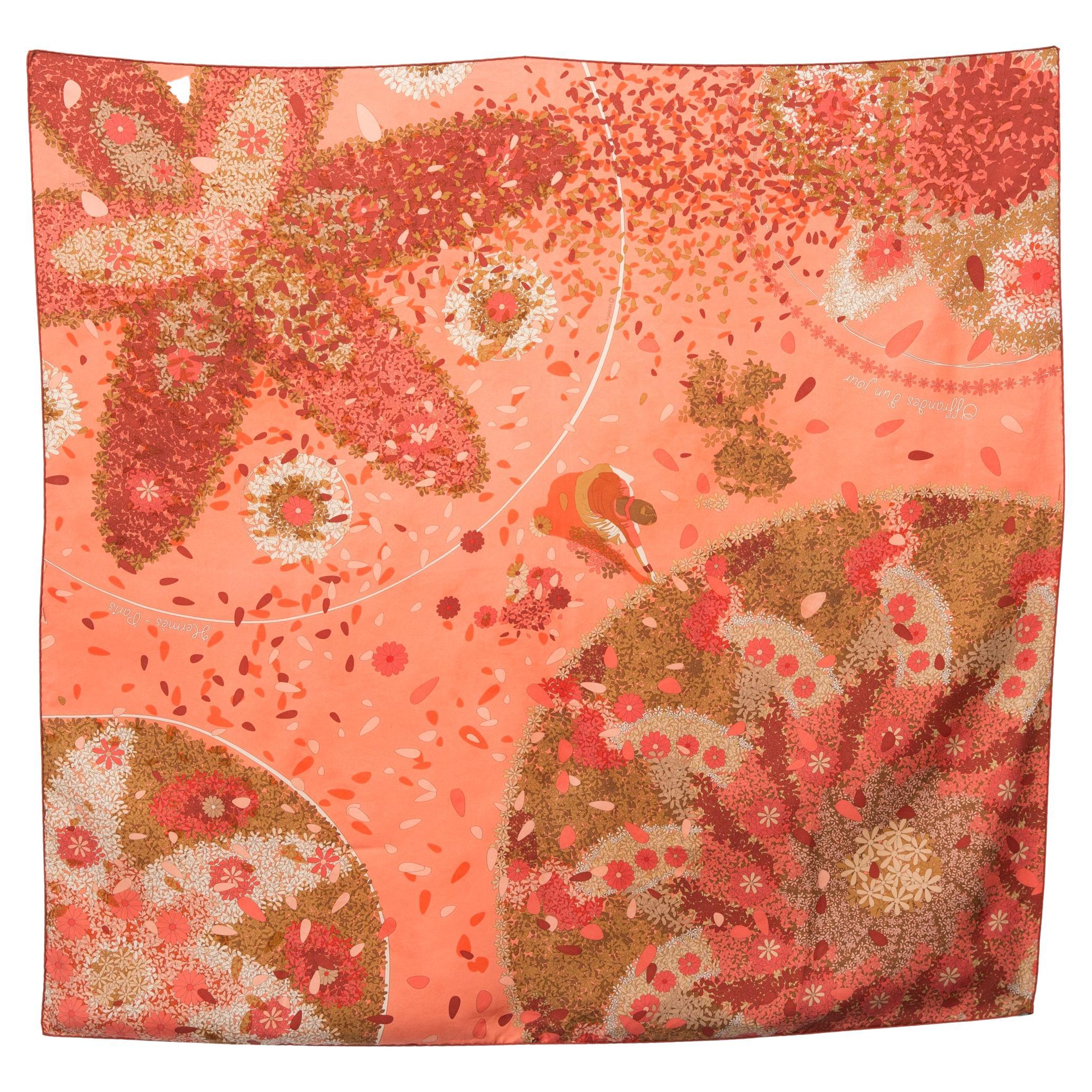 Hermes 'Baobab Cat' Orange Twill Silk 90cm Scarf For Sale at 1stDibs