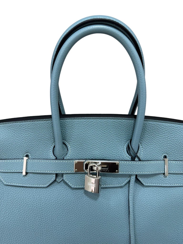 2009 Hermès Birkin 35 Togo Leather Ciel Top Handle Bag For Sale at 1stDibs
