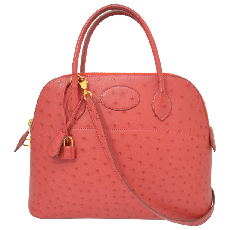 2009 Hermes Ostrich Bolide Bag 31cm Rouge Viv with Strap at 1stDibs