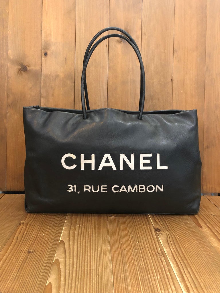 2009 CHANEL Black Calfskin Leather Shopper Tote Bag at 1stDibs
