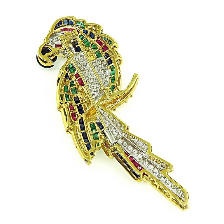 2.00ct Diamond 4.00ct Multi Color Precious Gemstone Parrot Pin For Sale ...