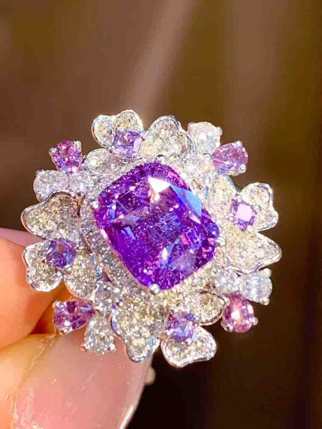 2.00ct Purple Sapphire 1.00ct Diamond Halo Ring in 18K White Gold For ...