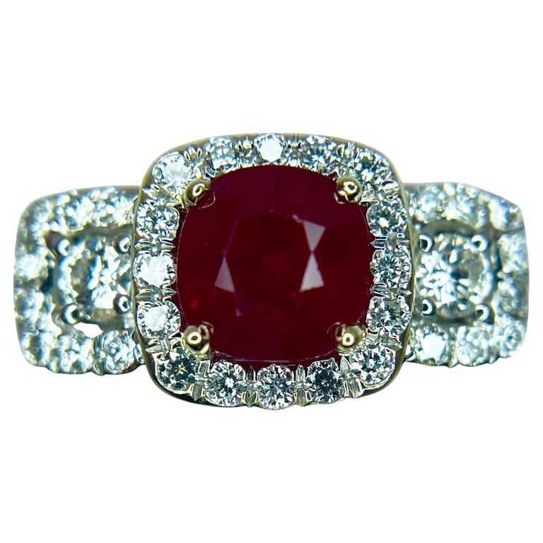 2.01 Carat Deep Red Ruby and Diamond 18K White Gold Ring For Sale at ...