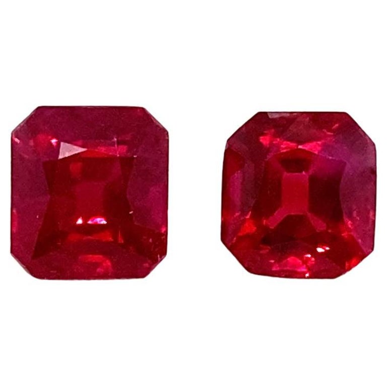2.01 Carat Octagon-Cut Vivid Red Ruby Pair For Sale at 1stDibs