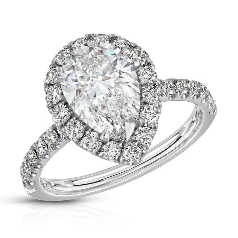 2.01 Carat Pear Shape Diamond Ring Halo and Hidden Halo Set in a 14K ...