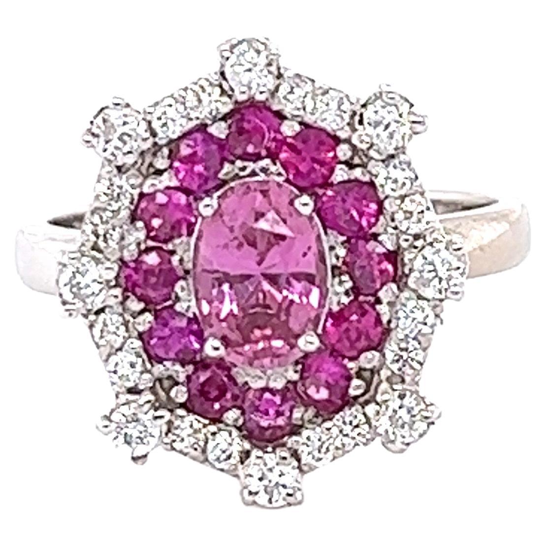 0.73 Carat Oval Ruby Pink Sapphire Diamond 14Karat White Gold Dome ...