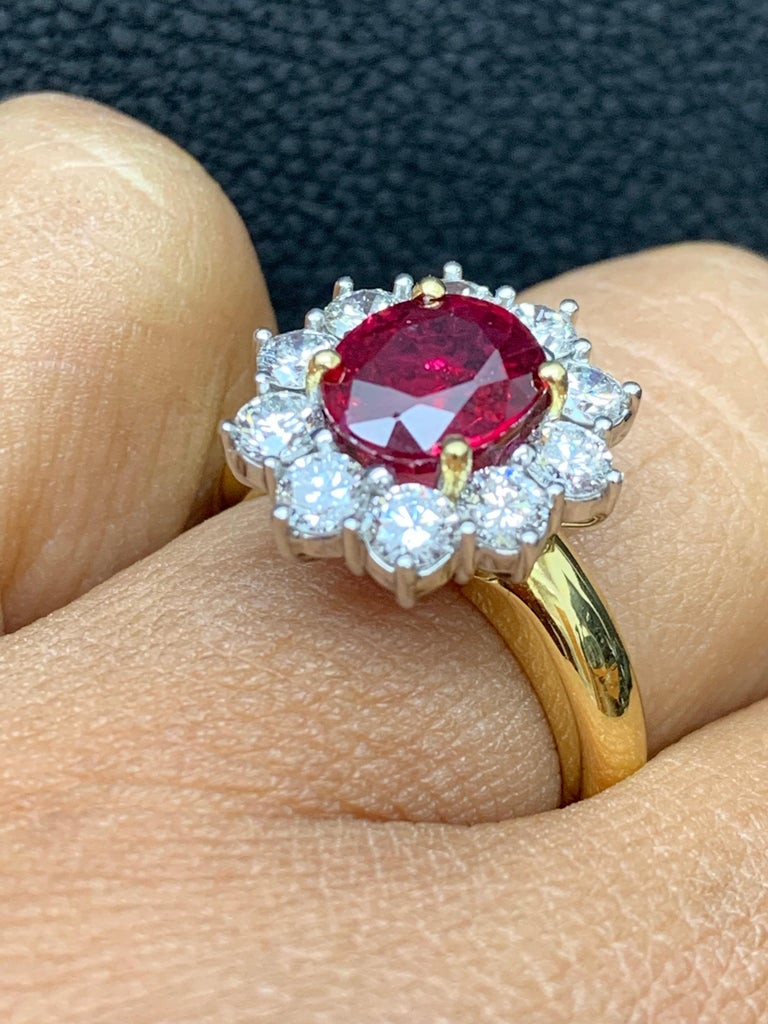 2.01 Carat Round Brilliant Cut Ruby and Diamond Fashion Ring in 18K Mix Gold For Sale at 1stDibs