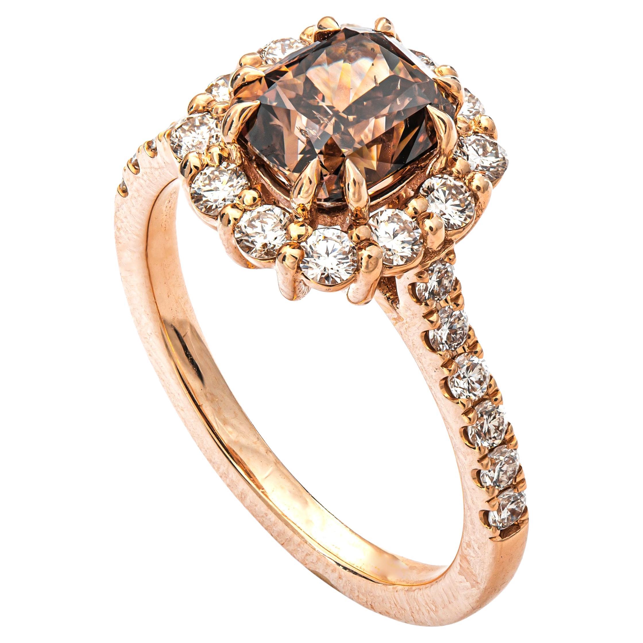 2.01 Carat Natural Fancy Orange Brown Diamond Cluster Halo Ring G/VS ...
