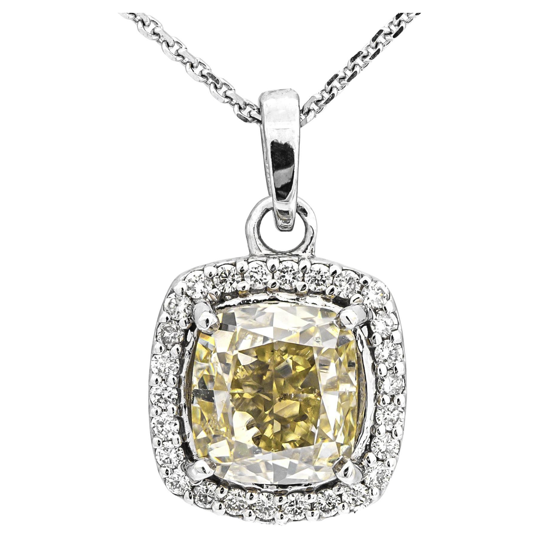 1.26ct Natural Yellow Oval Diamond Pendant Necklace For Sale at 1stDibs