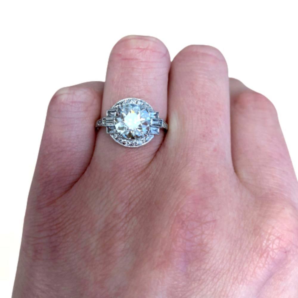 2.01 Old Euro-Cut Diamond Engagement Ring, Diamond Halo, Platinum For ...