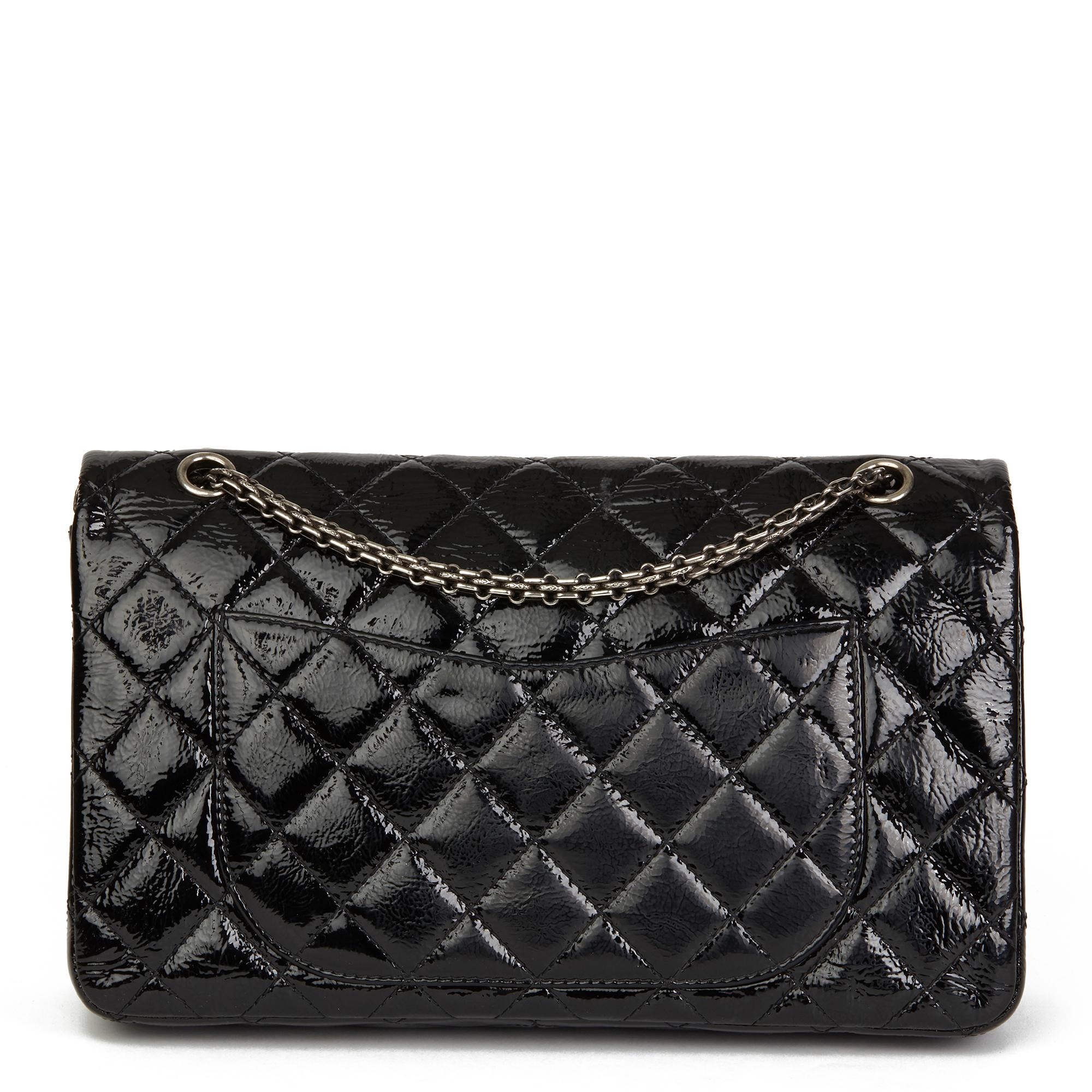 2010 Chanel Black Quilted Aged Patent Leather 2.55 Reissue 227 Double ...