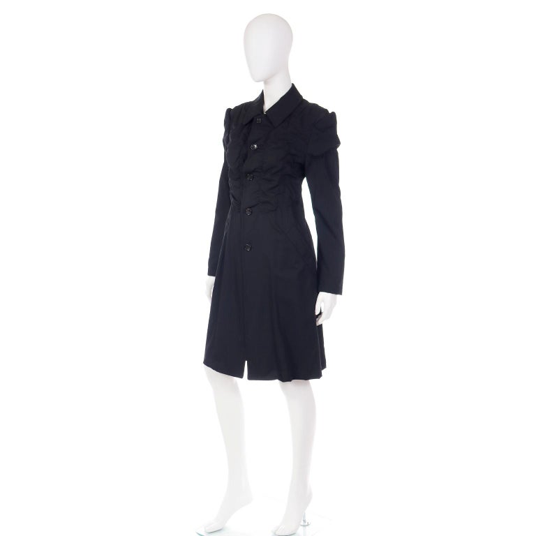 2010 Comme des Garcons Black Avant Garde Ruched Coat For Sale at 1stDibs