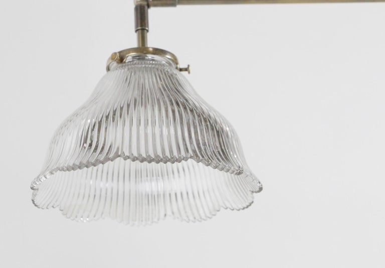 2010s Brass Pendant Light with Two Antique Ruffled Prism Glass Shades ...