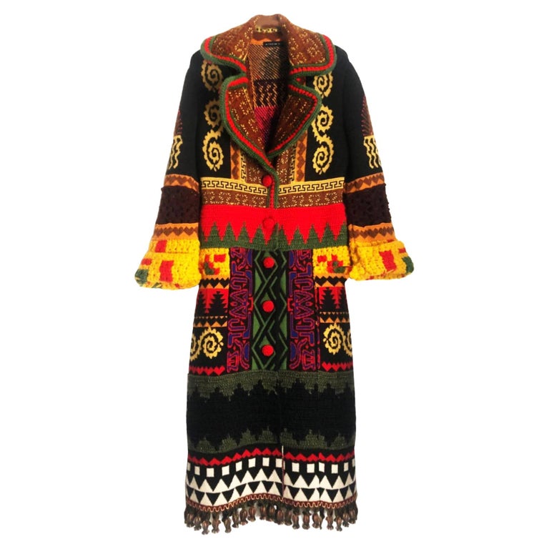2010s Etro Jacquard Wool Multi Colour Long Coat at 1stDibs