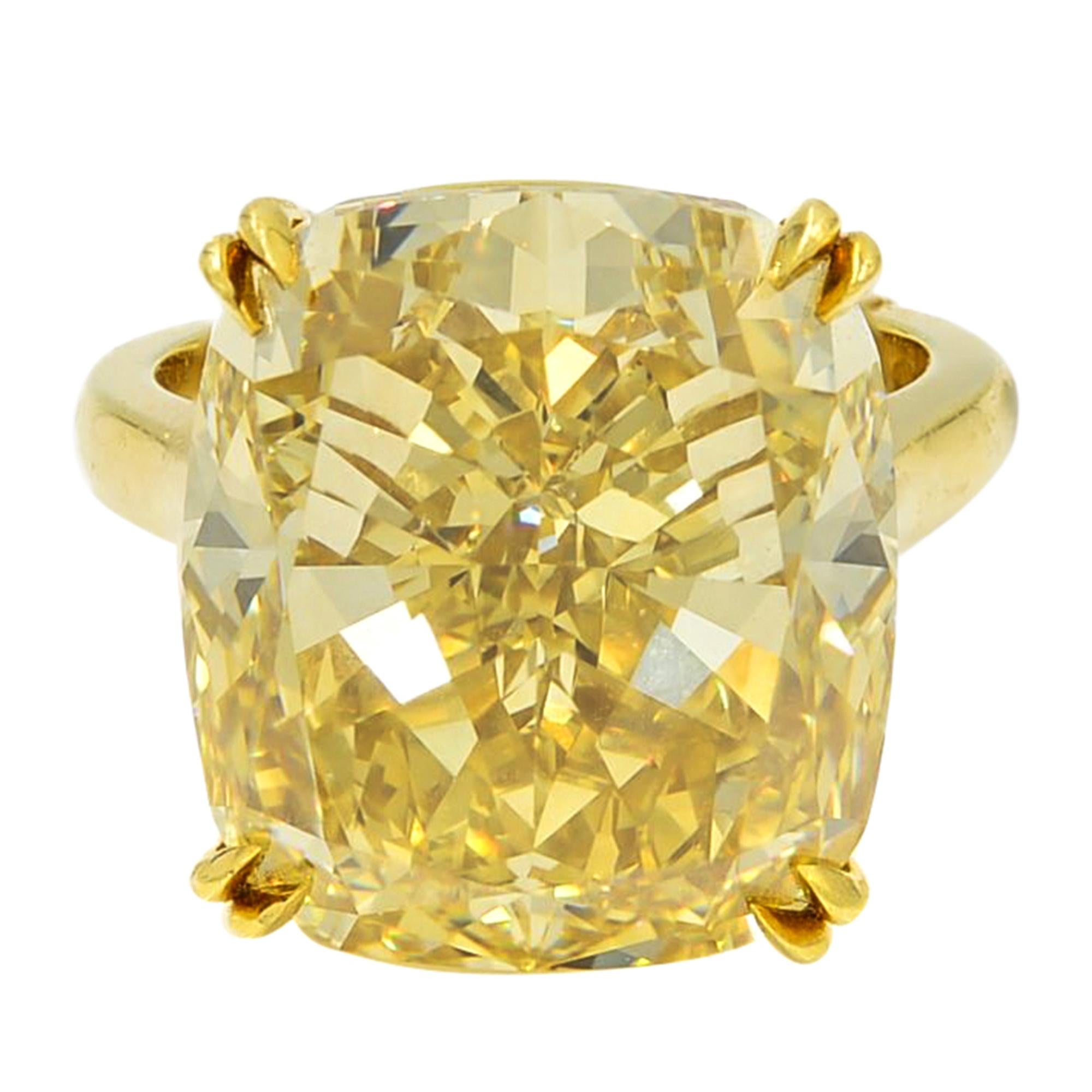 20.11 Fancy Deep Brownish Yellow Cushion Cut Diamond Ring 18 Karat at ...