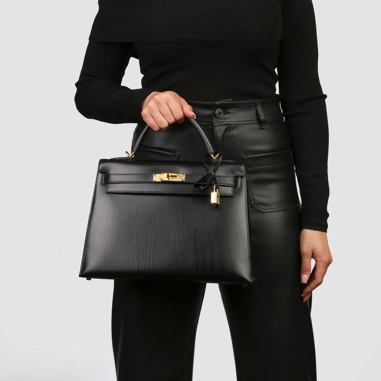 2011 Hermes Black Box Calf Leather Vintage Kelly 32cm Sellier at ...