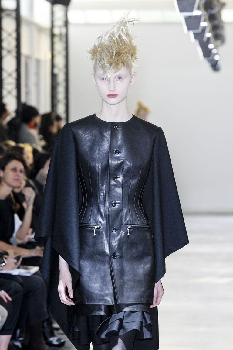 2011 JUNYA WATANABE COMME DES GARCONS wool and leather runway cape coat ...