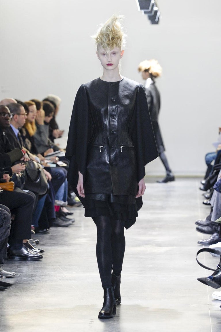 2011 JUNYA WATANABE COMME DES GARCONS wool and leather runway cape coat ...