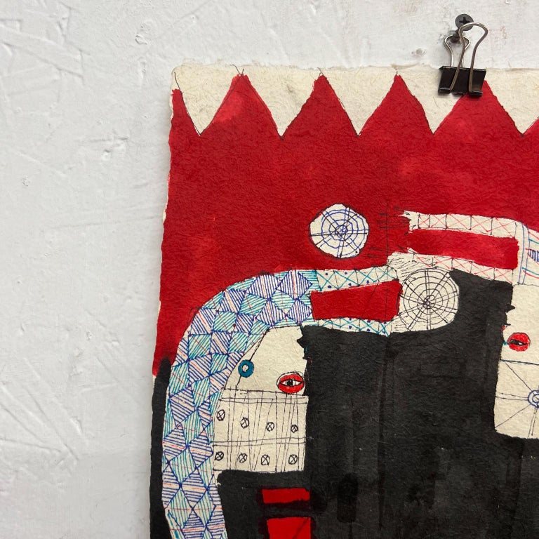 2011 Original Modern Art Black and Red Ink Drawing Custom Paper Oaxaca ...