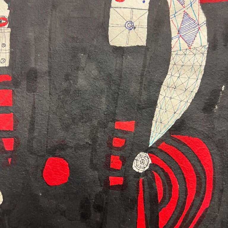 2011 Original Modern Art Black and Red Ink Drawing Custom Paper Oaxaca ...