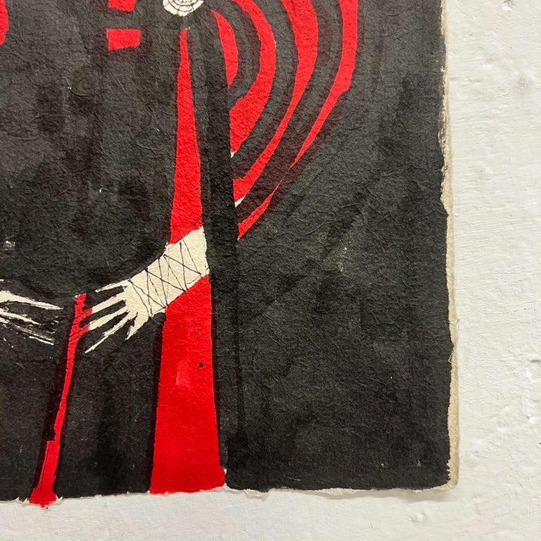 2011 Original Modern Art Black and Red Ink Drawing Custom Paper Oaxaca ...