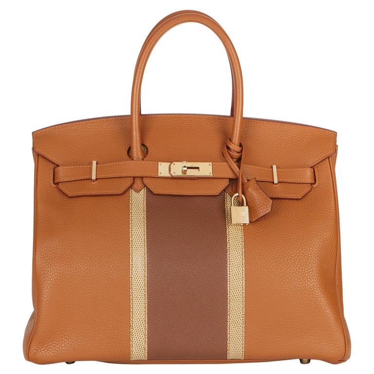 2012 Hermes Gold, Marron d'Inde Clemence Leather and Lizard Leather ...