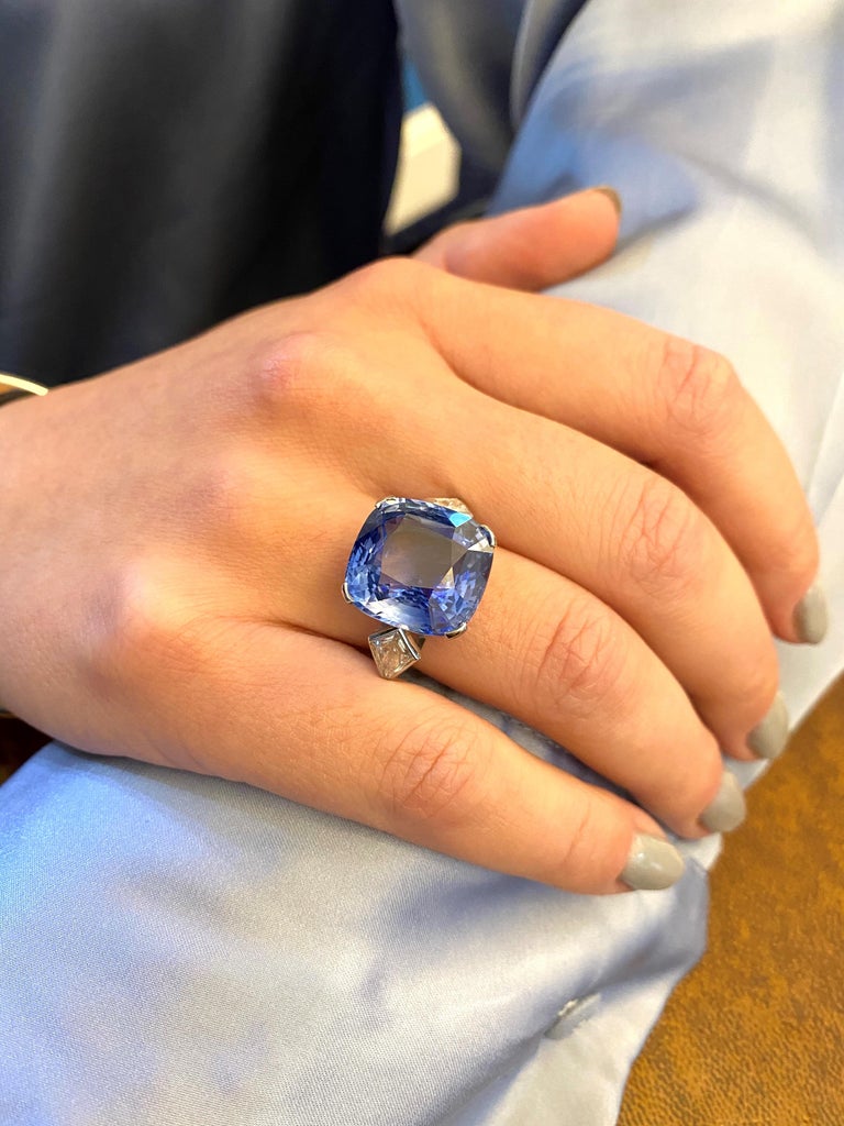 20.13 Carats Natural Unenhanced Ceylon Sapphire Diamond Platinum Ring ...