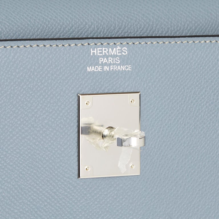 2013 Hermes Blue Lin Epsom Leather Kelly 35cm Sellier at 1stDibs | blue ...
