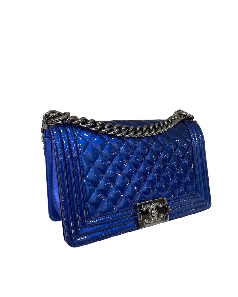 2014 Chanel Blue Leather Boy Bag For Sale at 1stDibs