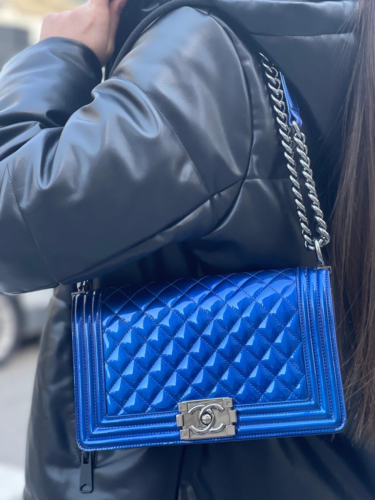 2014 Chanel Blue Leather Boy Bag For Sale at 1stDibs
