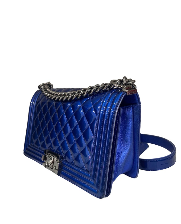 2014 Chanel Blue Leather Boy Bag For Sale at 1stDibs