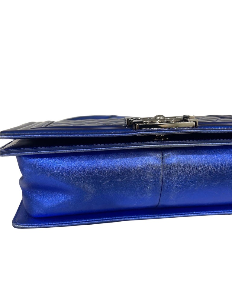 2014 Chanel Blue Leather Boy Bag For Sale at 1stDibs