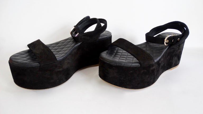 Chanel 2015 Black Suede Platform Sandals at 1stDibs | chanel black ...