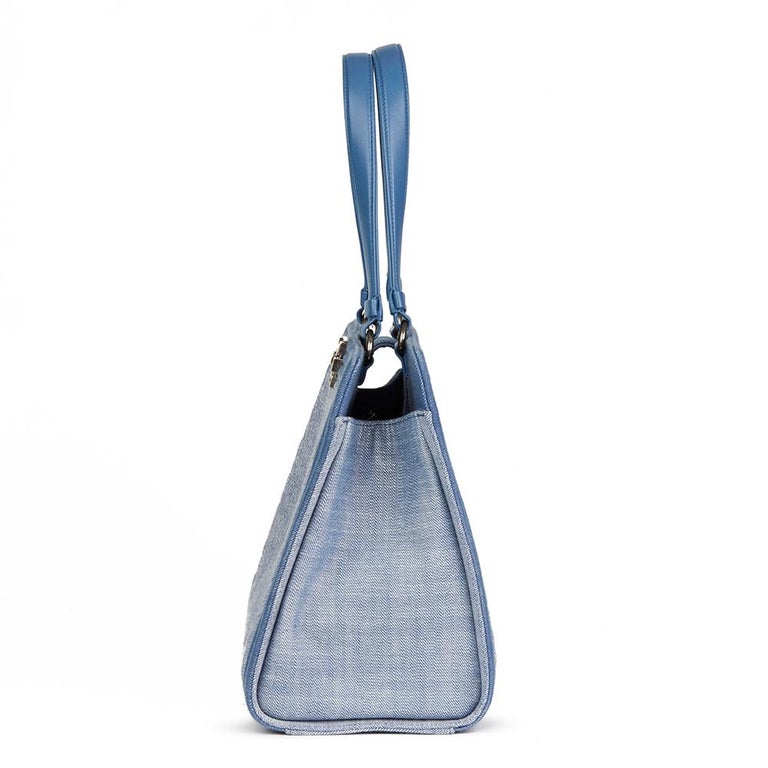 2015 Chanel Blue Chevron Quilted Denim Le Boy Tote at 1stDibs
