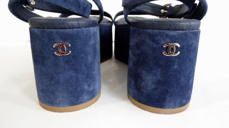 Chanel 2015 Blue Suede Platform Sandals at 1stDibs | chanel blue suede ...