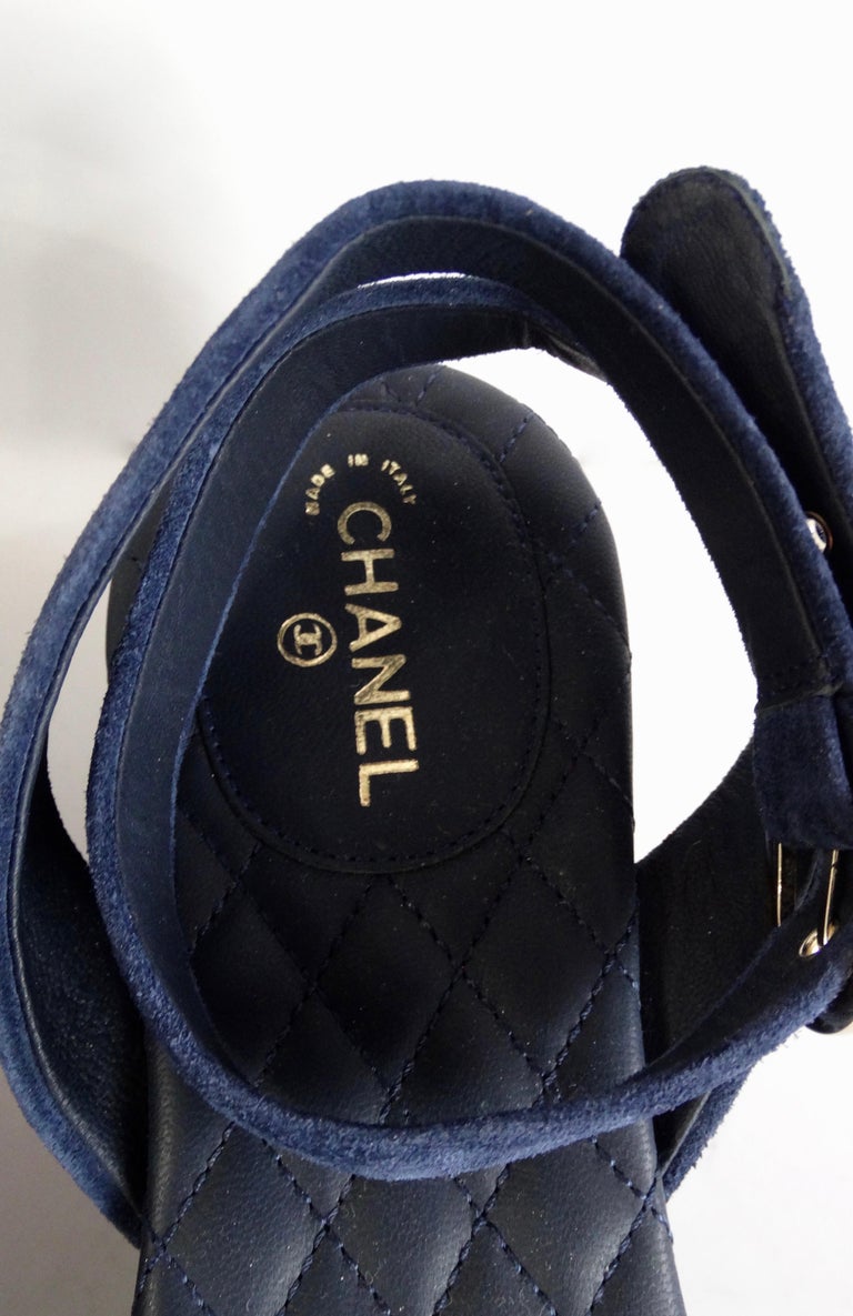 Chanel 2015 Blue Suede Platform Sandals at 1stDibs | chanel blue suede ...