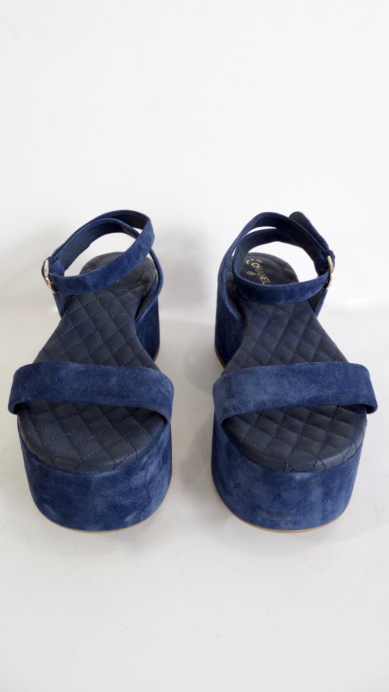 Chanel 2015 Blue Suede Platform Sandals at 1stDibs | chanel blue suede ...