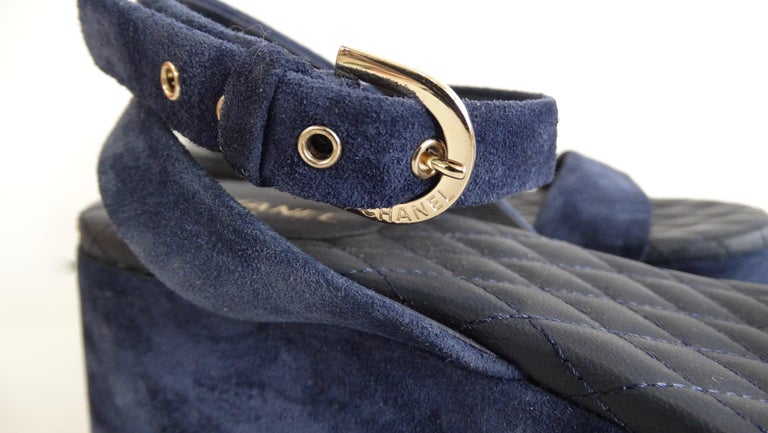 Chanel 2015 Blue Suede Platform Sandals at 1stDibs | chanel blue suede ...