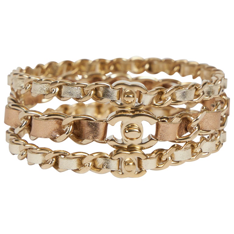 2015 Chanel Set Of 3 Gold Chain Bangles at 1stDibs
