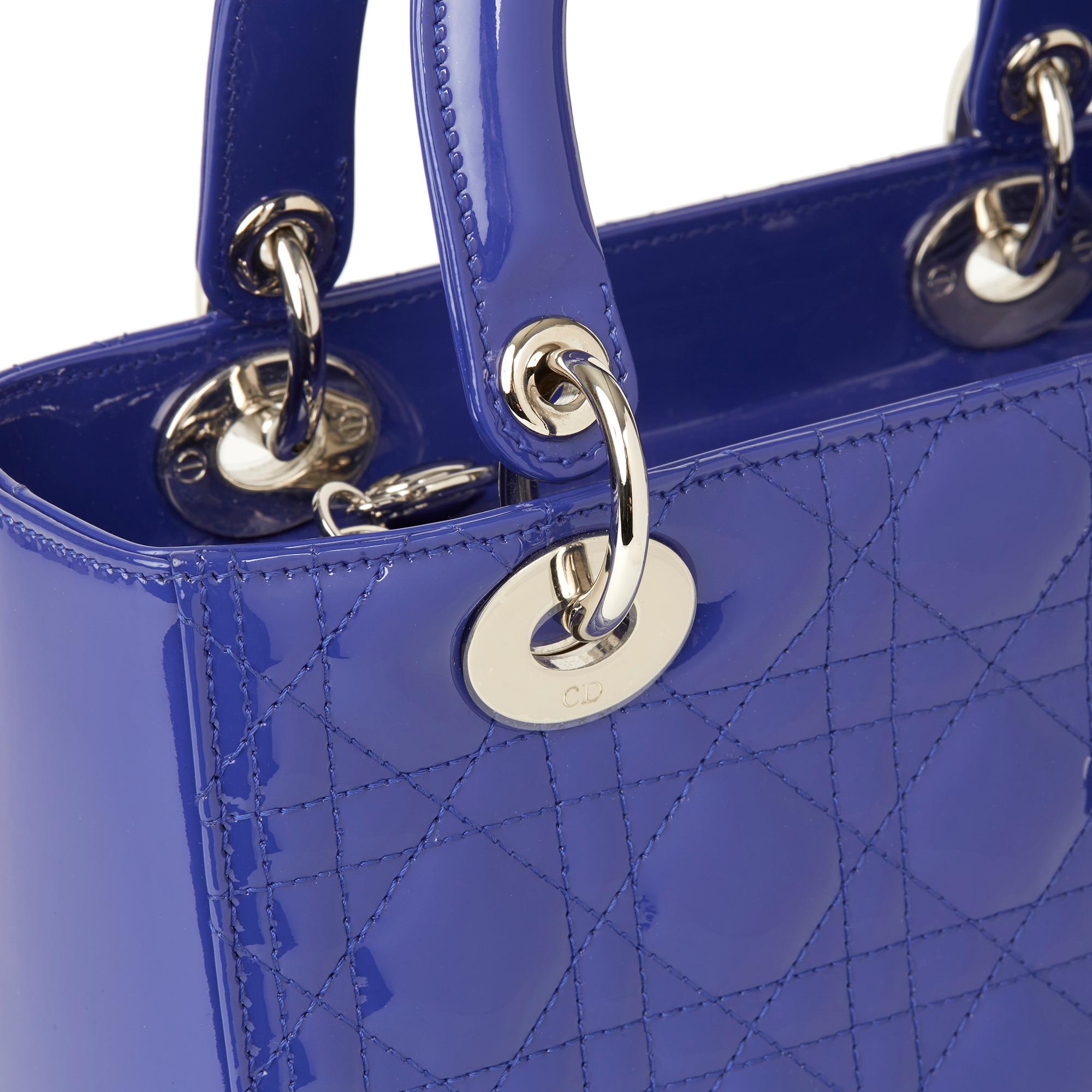 2015 Christian Dior Blue Quilted Patent Leather Lady Dior MM at 1stDibs