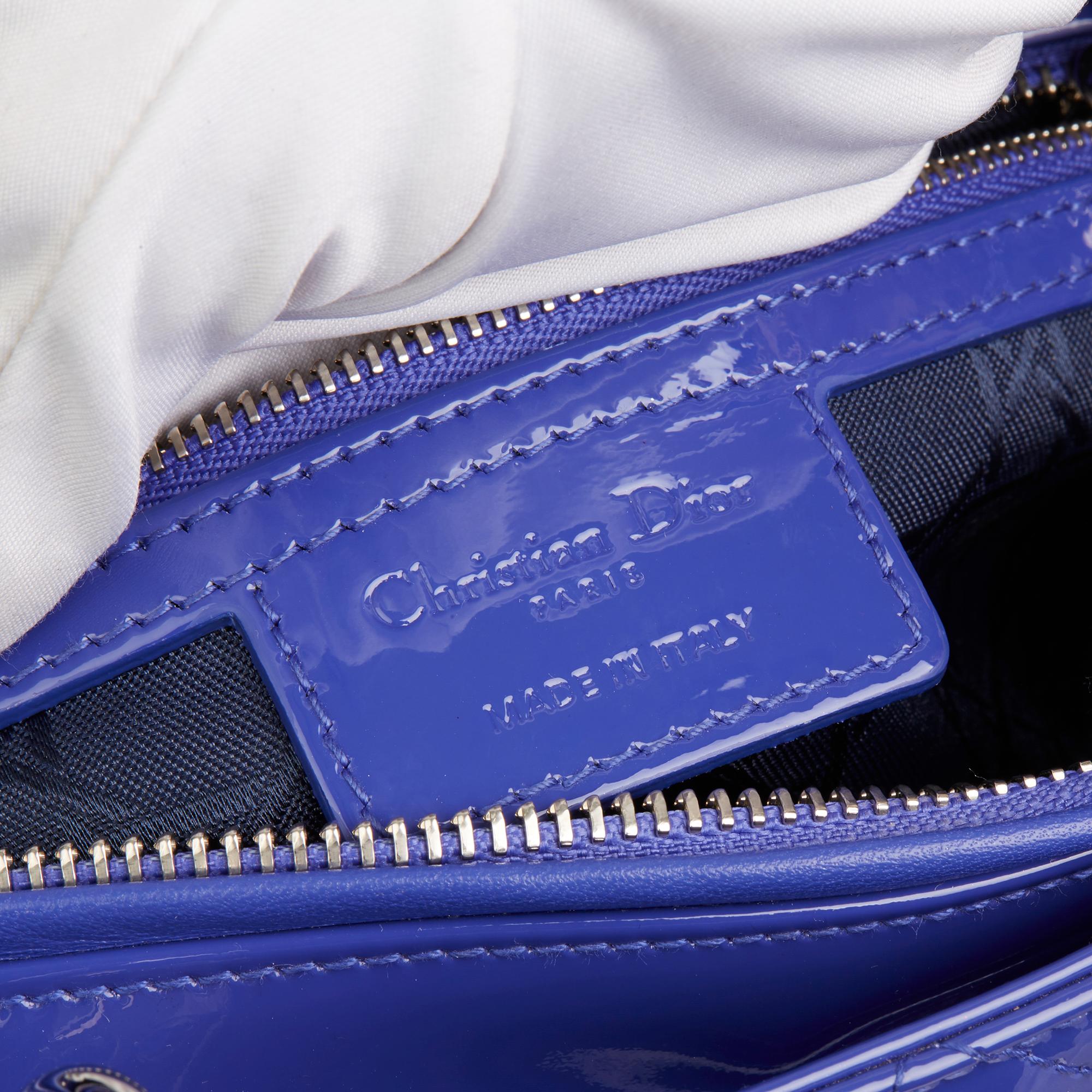 2015 Christian Dior Blue Quilted Patent Leather Lady Dior MM at 1stDibs