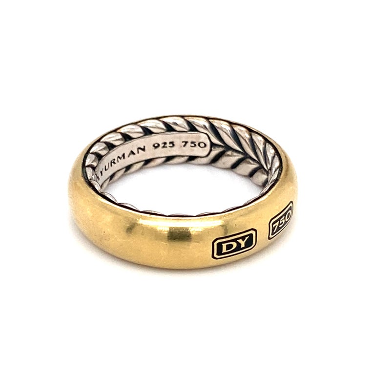 2015 David Yurman Wedding Band 18 Karat Yellow Gold and Sterling Silver ...