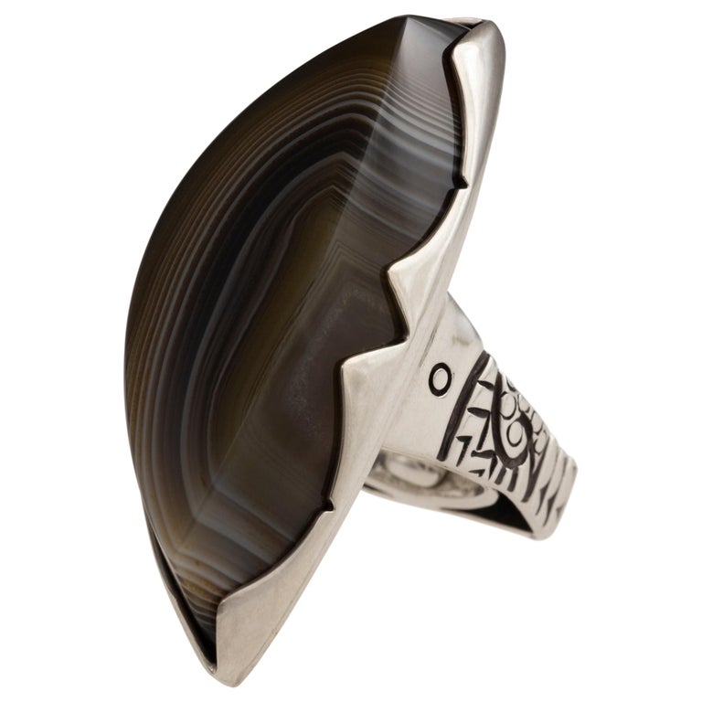 Jared Chavez Carved Agate and Sterling Silver Ring 2015 at 1stDibs ...