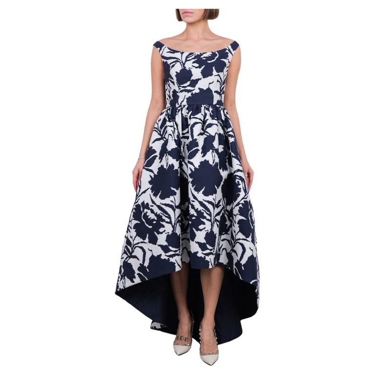 2015 Oscar De La Renta Floral Print Evening Dress with Asymmetric hem ...