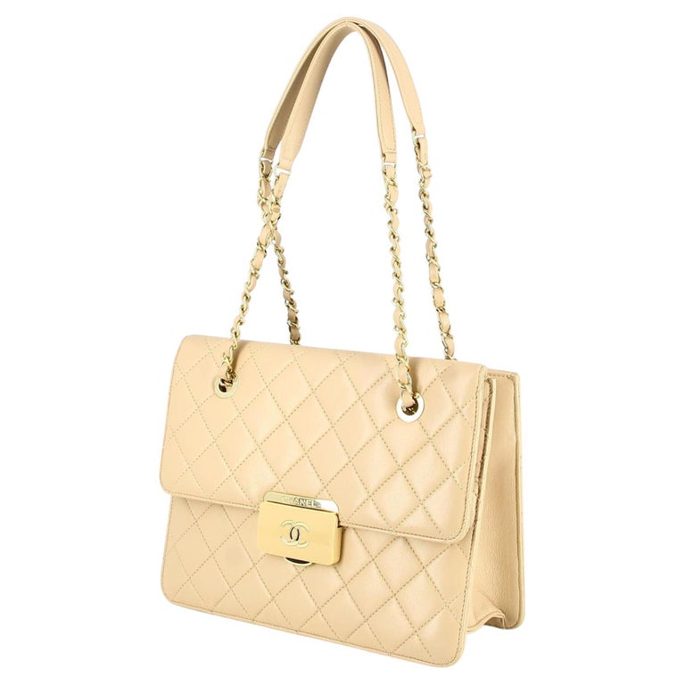 2016-2017 Chanel Bag Leather Beige Quilted For Sale at 1stDibs