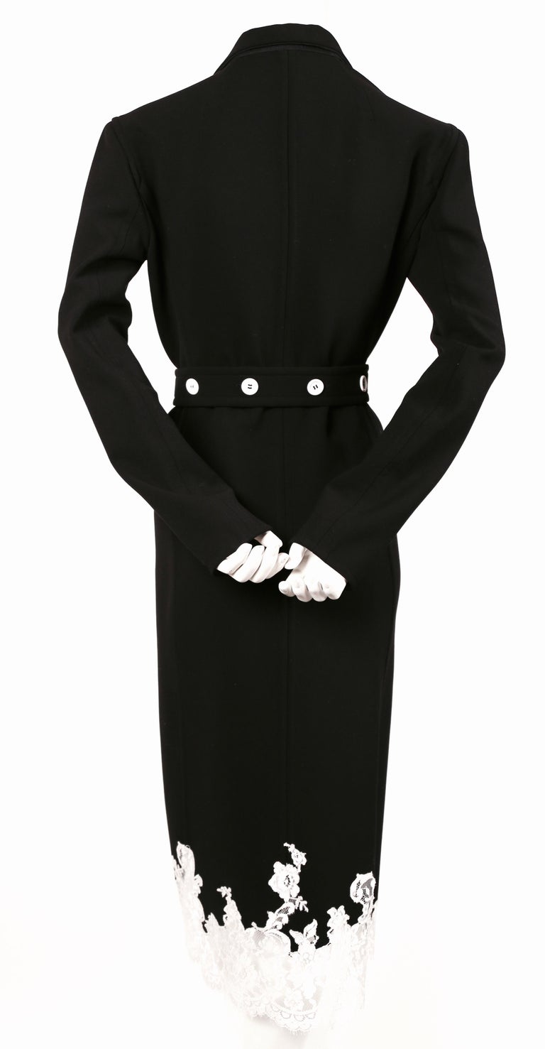 2016 CELINE black stretch wool trench runway coat with lace trim at 1stDibs