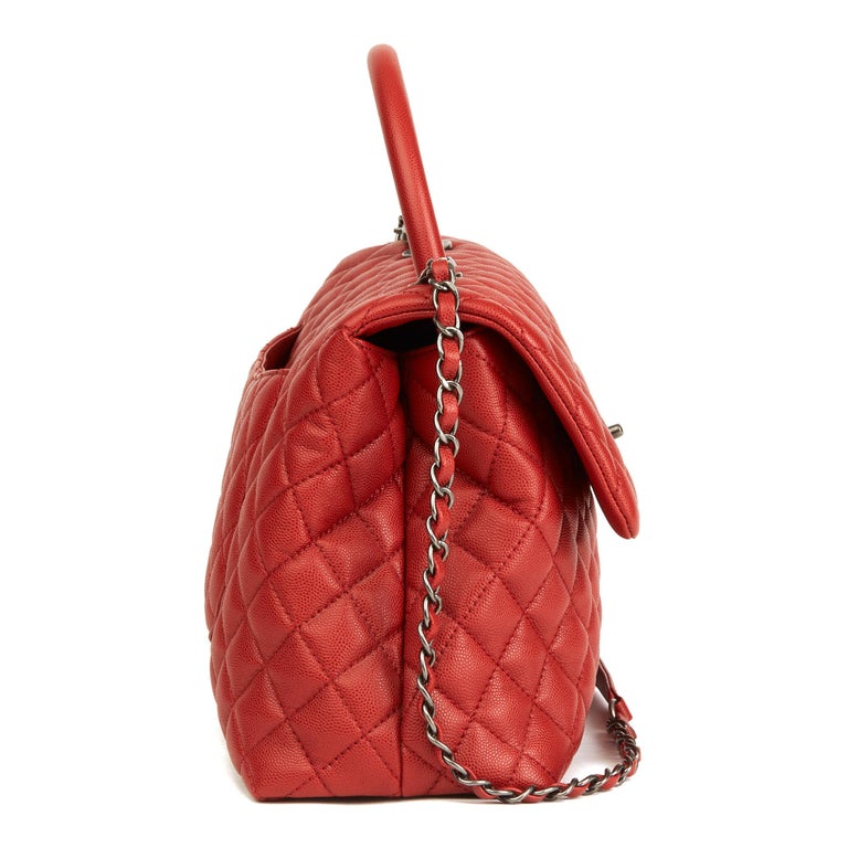 2016 Chanel Red Quilted Caviar Leather Medium Coco Handle at 1stDibs