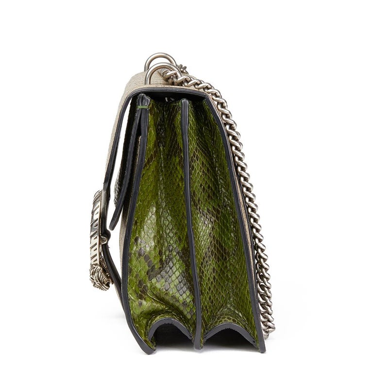 2016 Gucci GG Supreme Coated Canvas and Green Python Leather Medium ...