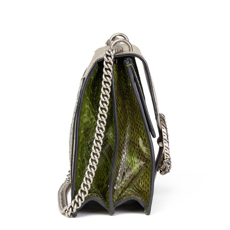 2016 Gucci GG Supreme Coated Canvas and Green Python Leather Medium ...