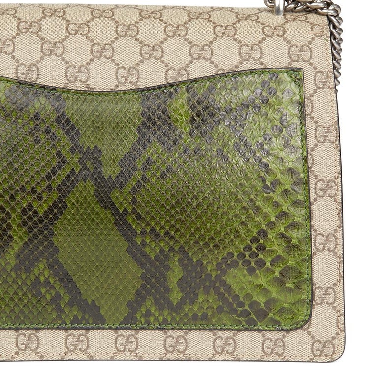 2016 Gucci GG Supreme Coated Canvas and Green Python Leather Medium ...